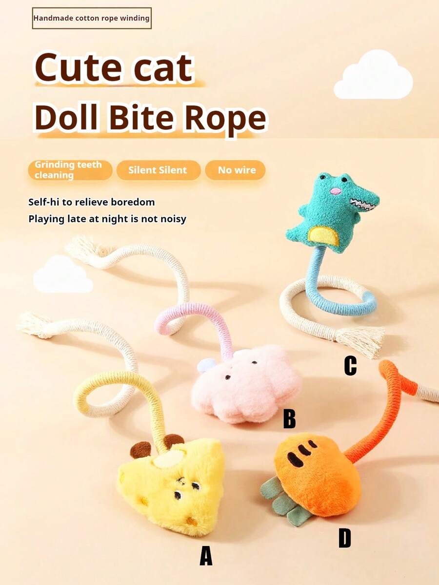 PETSIN Cat Doll Plush Chewing Rope Stick, Self-Play Biting Teaser Wands ...