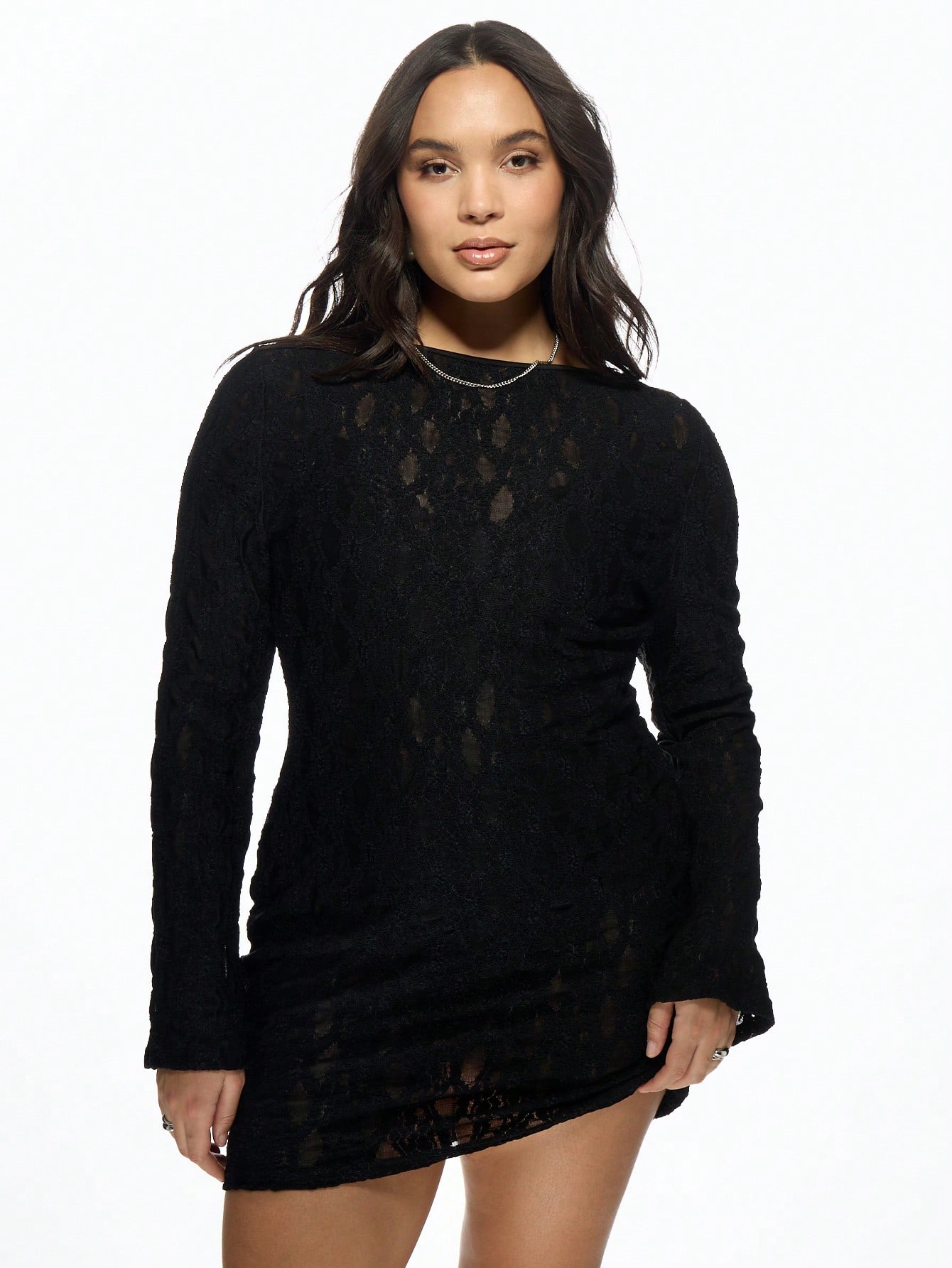 MISSGUIDED PLUS Sheer Lace Bodycon Mini Dress｜MISSGUIDED