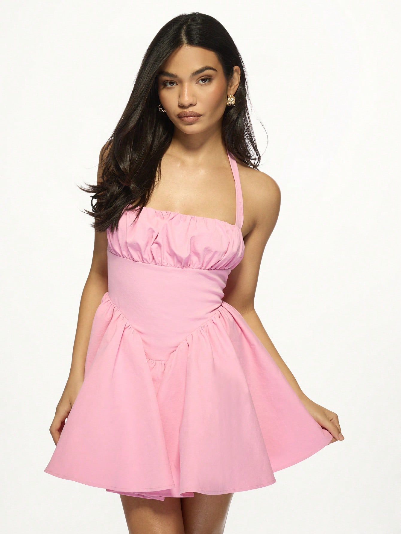 Halter Ruched Bust Fit And Flare A-Line Women Mini Dress｜MISSGUIDED