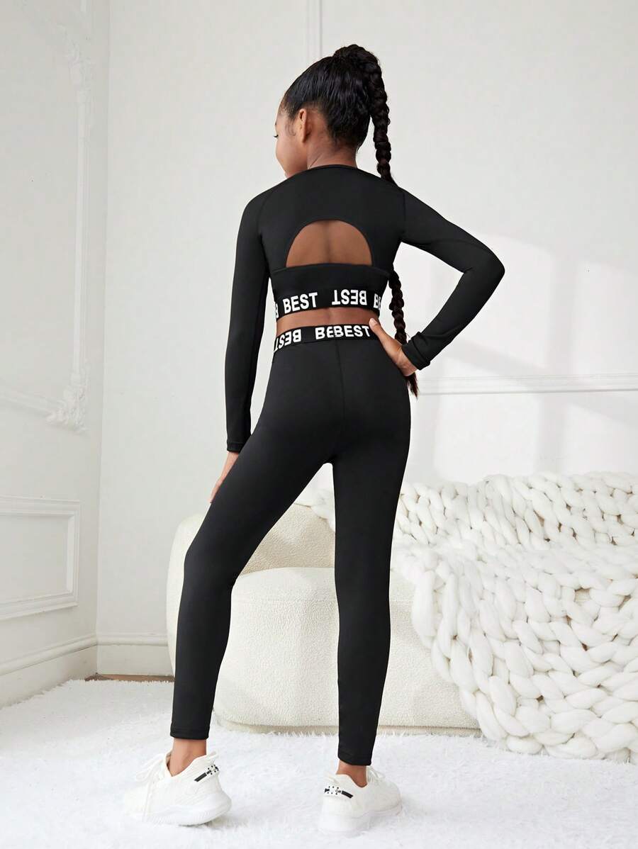 SHEIN Tween Girls Casual Knit Crew Neck Slim Fit Long Sleeve Athleisure ...