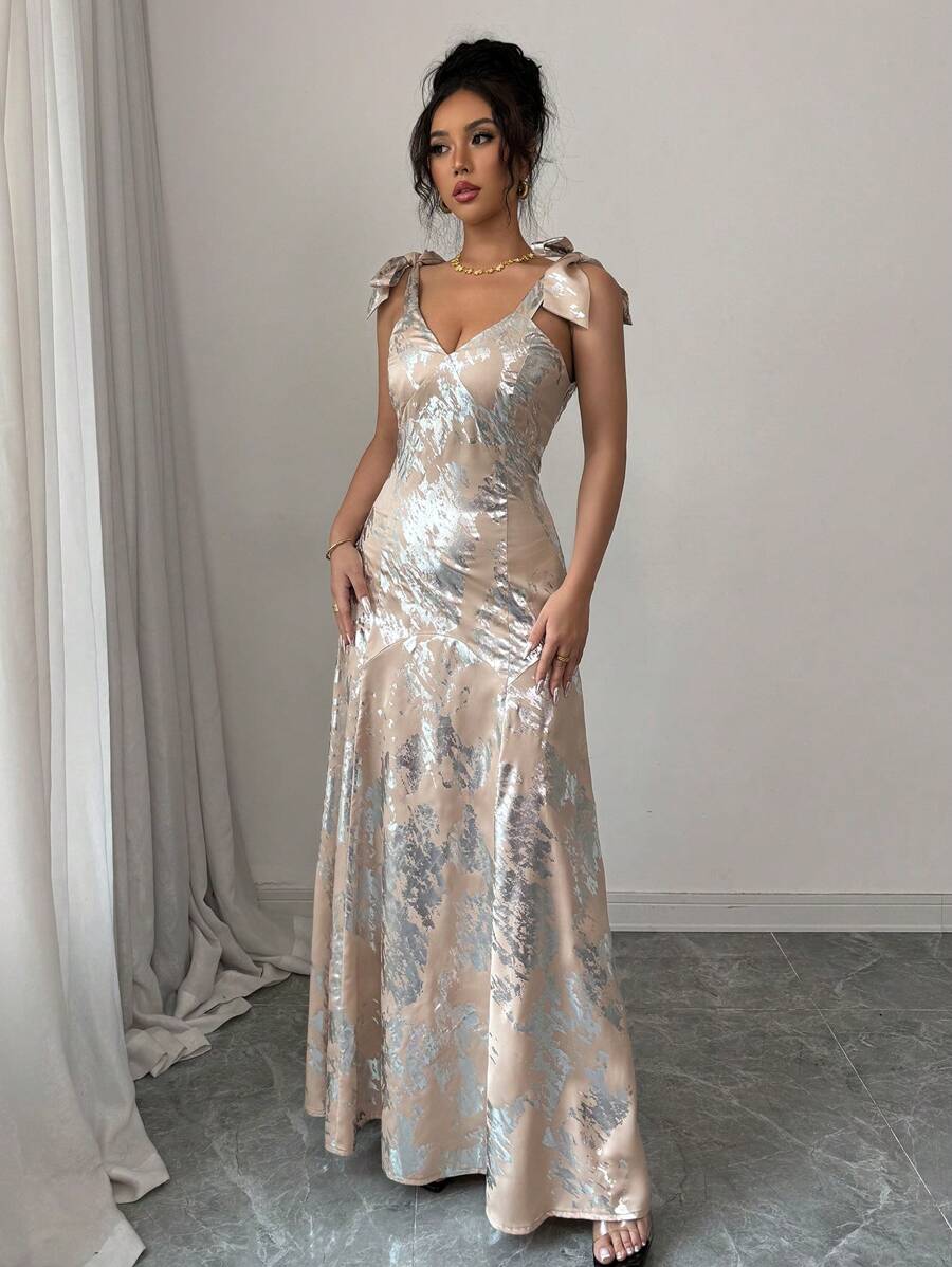 Elenzga Robe queue de poisson dorée, robe de soirée couleur abricot ...