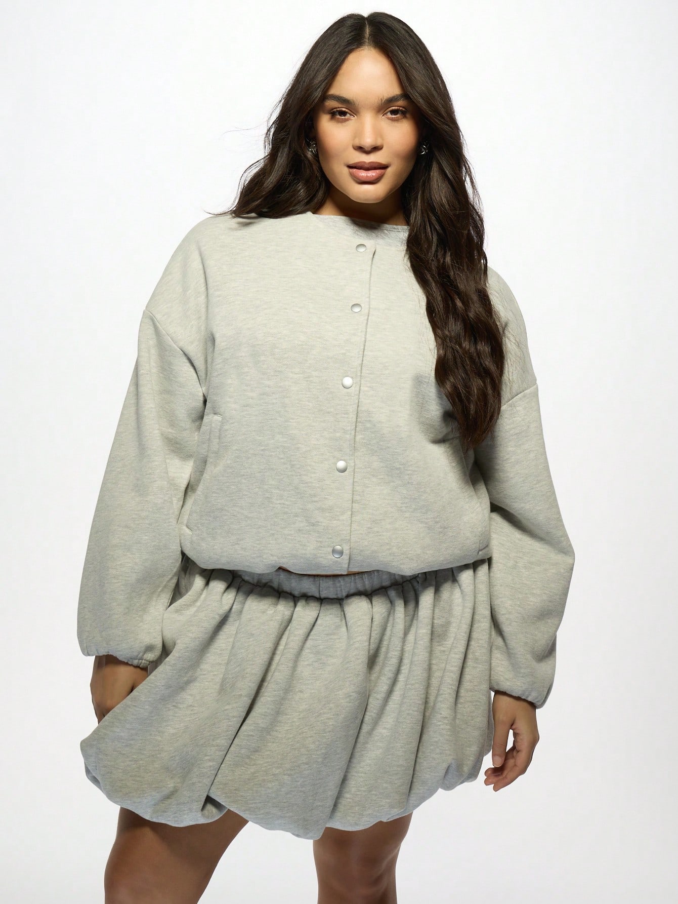 MISSGUIDED PLUS Round Neck Buttoned Jersey Bomber Jacket｜MISSGUIDED