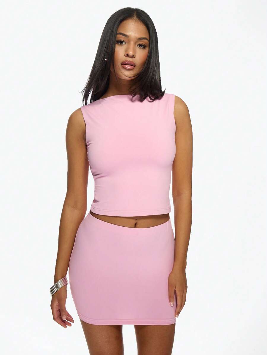 MISSGUIDED Two-Piece Bodycon Set Sleeveless Crop Top Mini Skirt Co-Ord Set Slim Fit Party Club ...