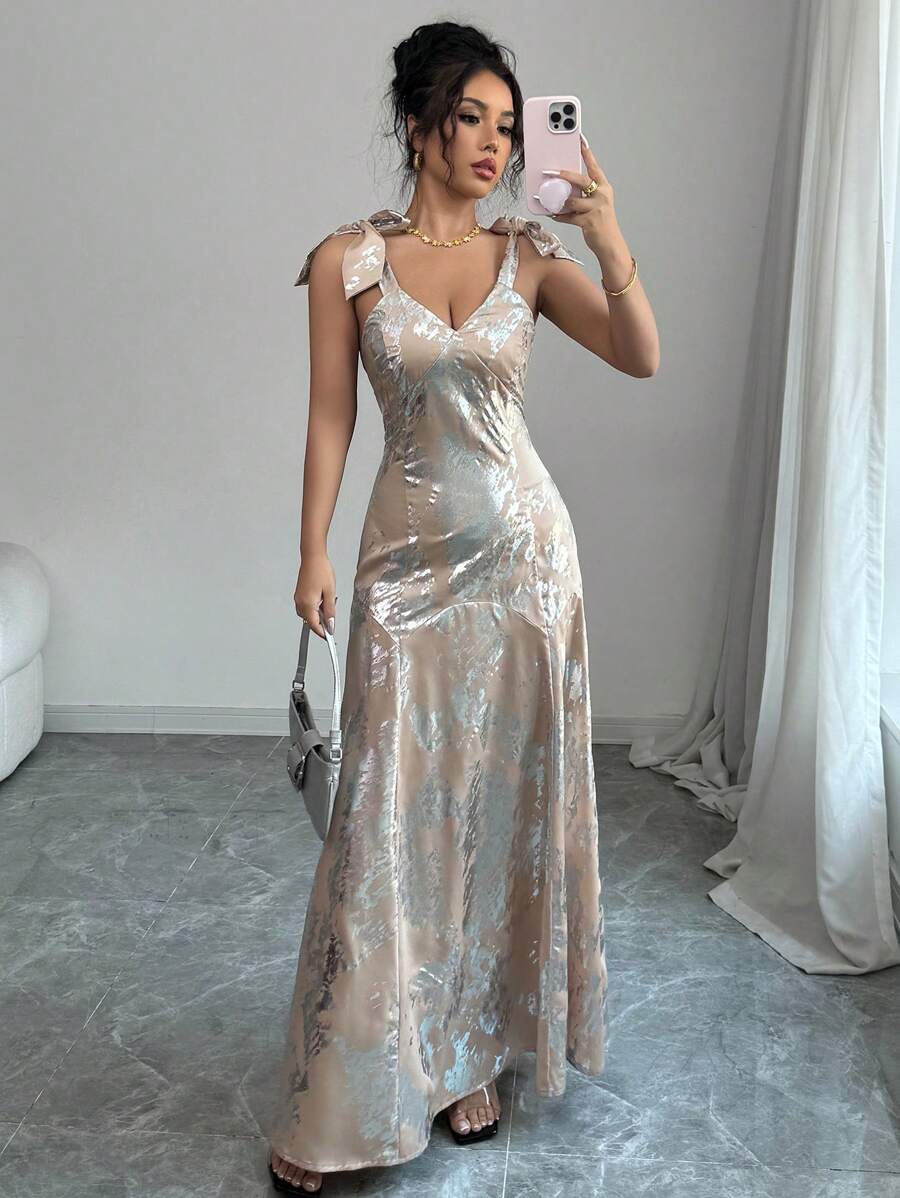 Elenzga Golden Fish Tail Dress, Apricot Colored Gown | SHEIN USA