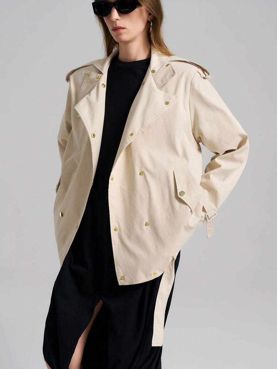 Ontre Vintage 90s Style Women's Jacket Spring New Arrival 2025, Apricot Collarless Double ...