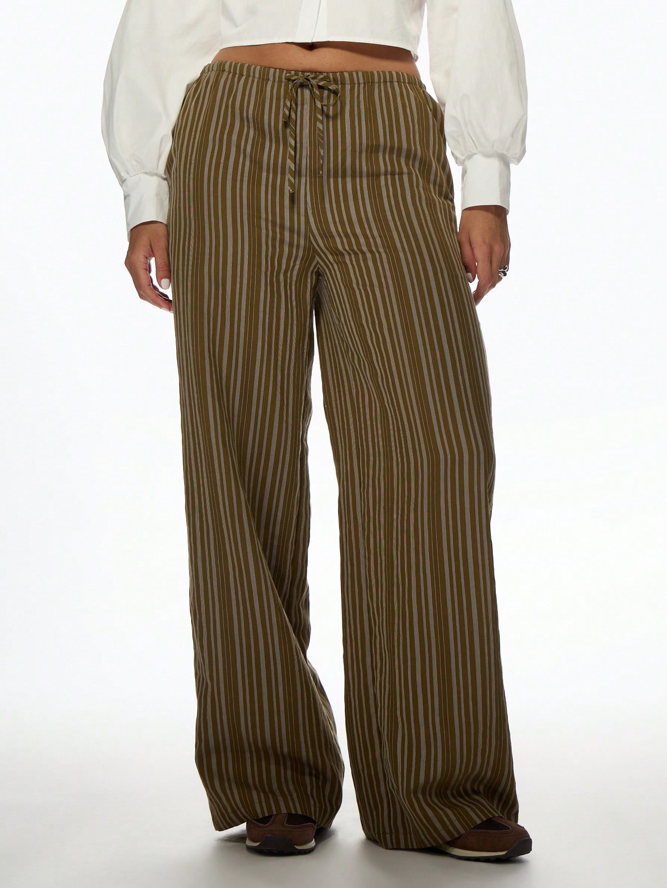 Striped Wide Leg Drawstring Palazzo Pants Casual Loose Fit High Waisted ...