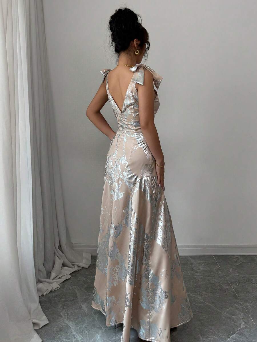 Elenzga Robe queue de poisson dorée, robe de soirée couleur abricot ...