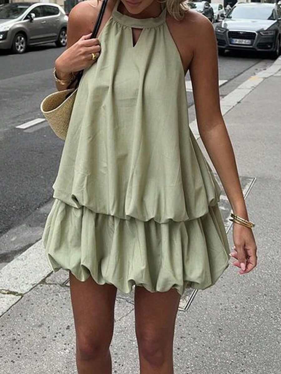 INAWLY Solva Women Casual Solid Color Backless Halter Mini Dress ...