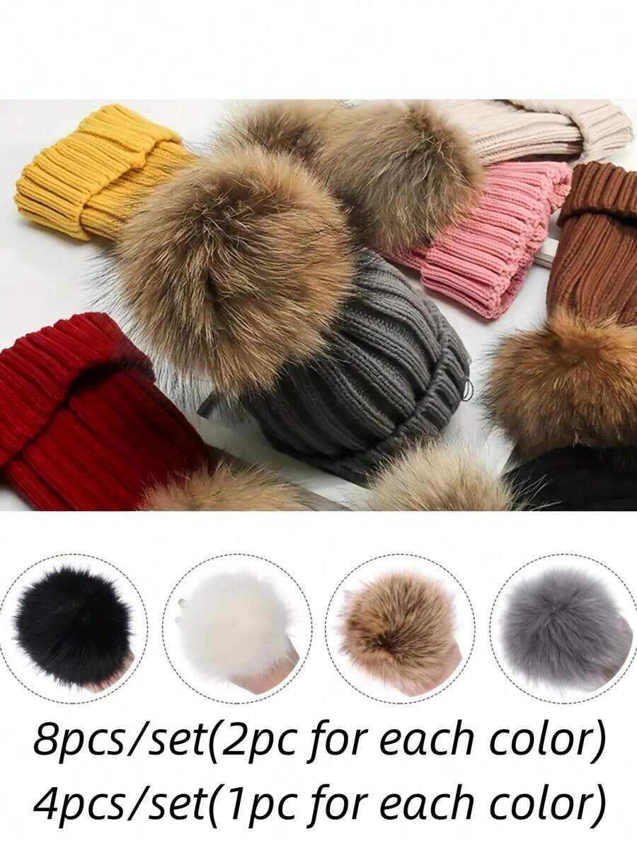 4/8/12PCS 10cm Fluffy Faux Fur Pom Poms, Soft Artificial Fox Fur Balls With Elastic Loops For ...