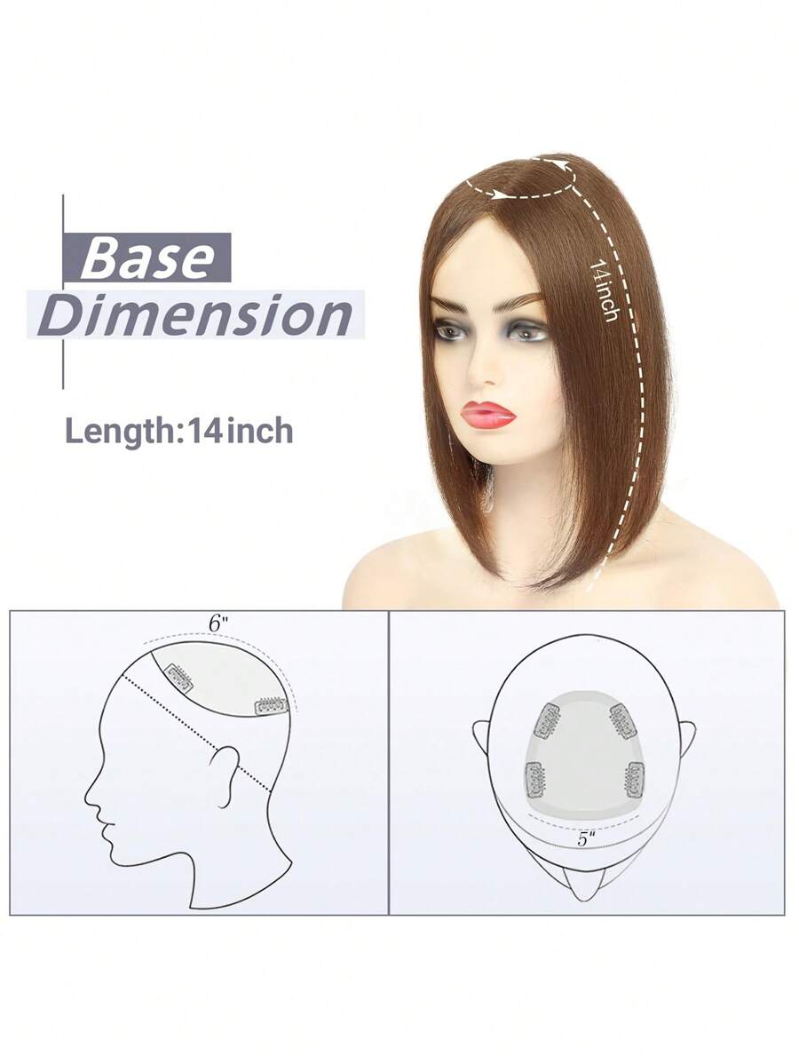 Topper de cabelo humano com base de renda amarrada à mão com base mono para mulheres, 14 ...