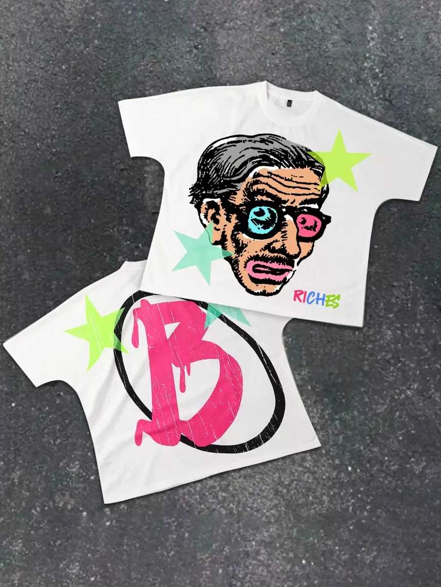 Manfinity EMRG Men's Ins Fashion Street Letters And Cartoon Portraits ...