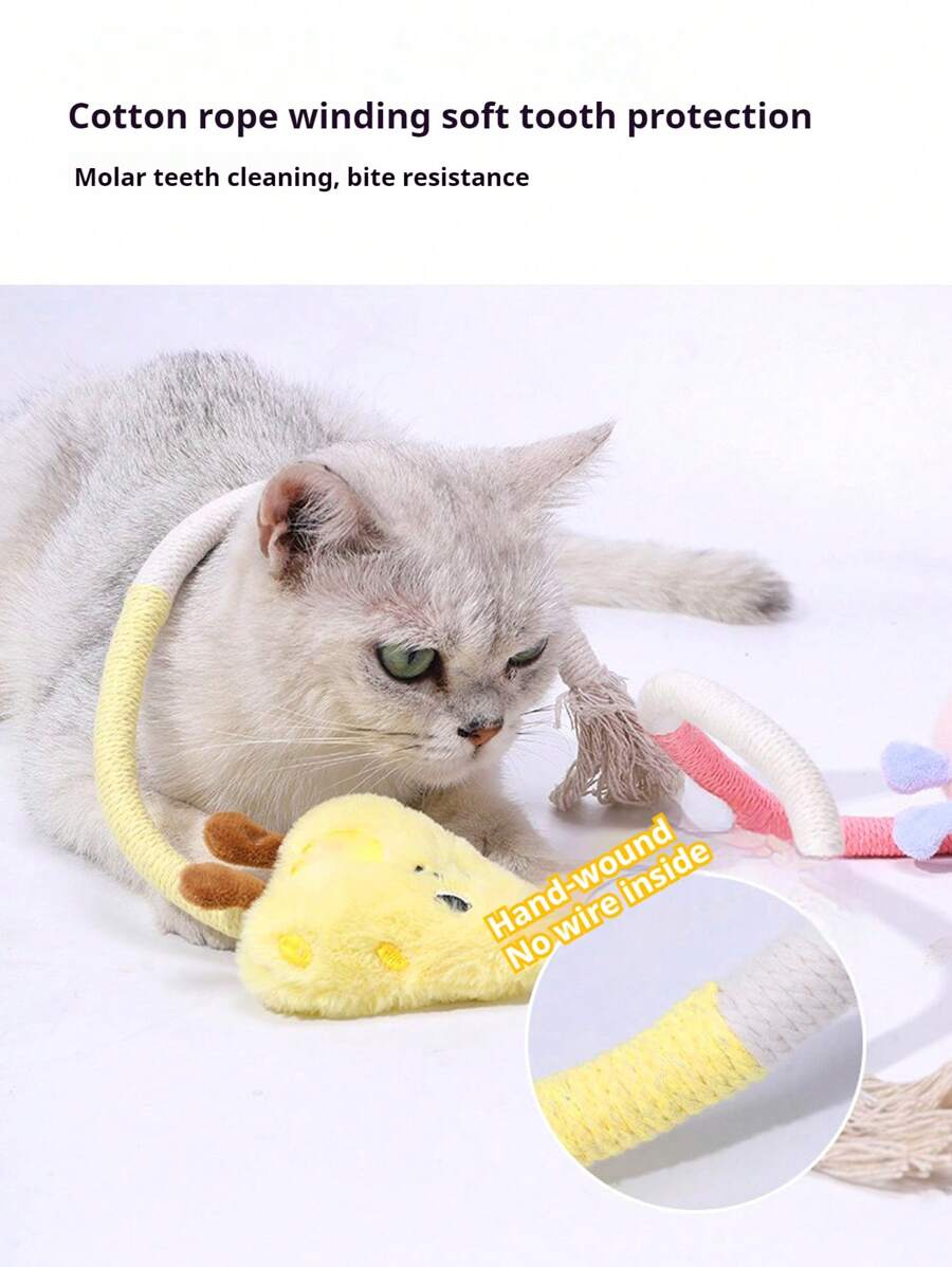 PETSIN Cat Doll Plush Chewing Rope Stick, Self-Play Biting Teaser Wands ...