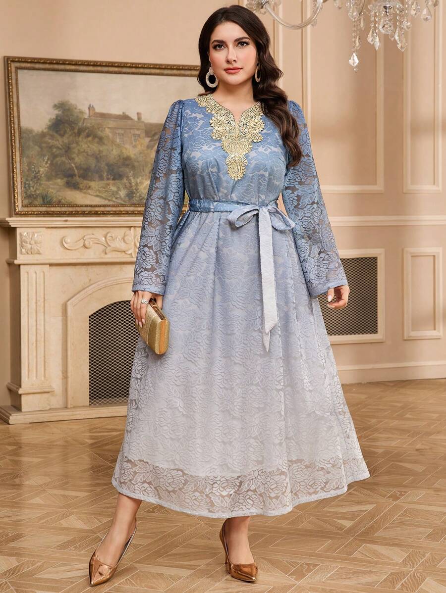 SHEIN Najma Plus Size Women Elegant Ombre Floral Lace Arabic Dress ...