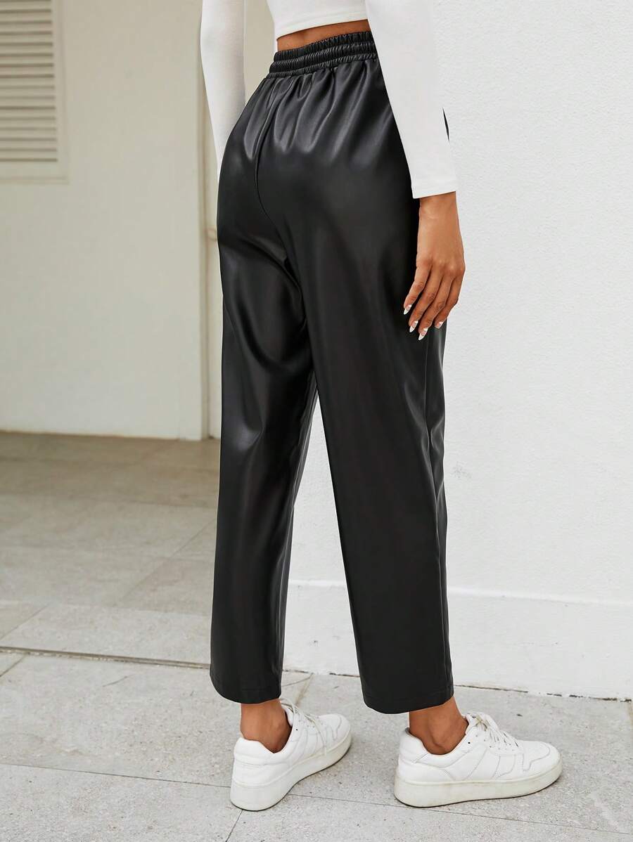 SHEIN PETITE CURVE Pantaloni in pelle di taglia grande, colore unito ...
