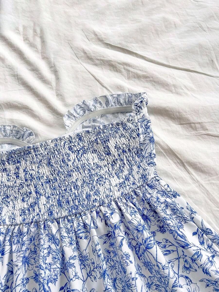 SHEIN WYWH Plus Size Tie-Up Waist A-Line Ruffle Trim Strapless Tank Top ...