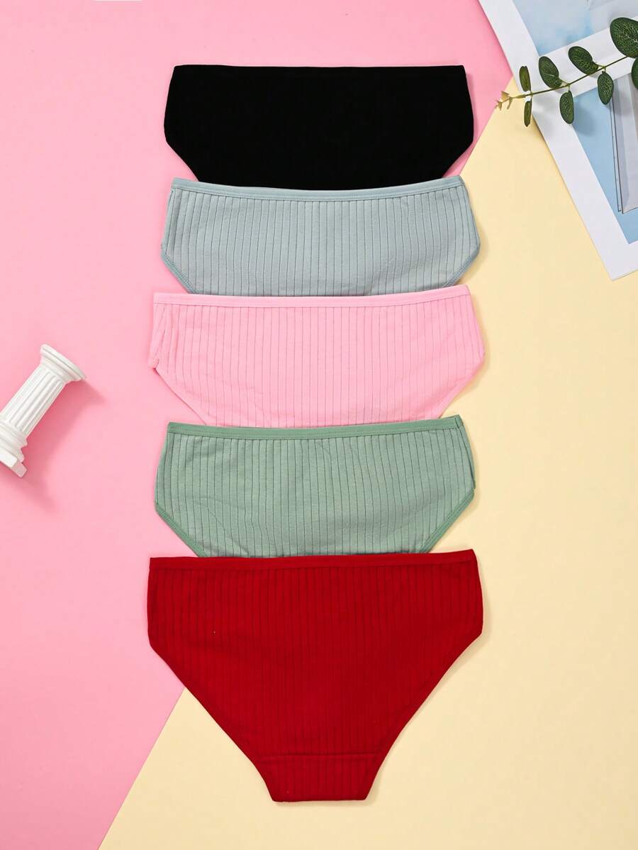 5pcs/Set Tween Girls' Candy Color Minimalist Design Comfortable Briefs ...