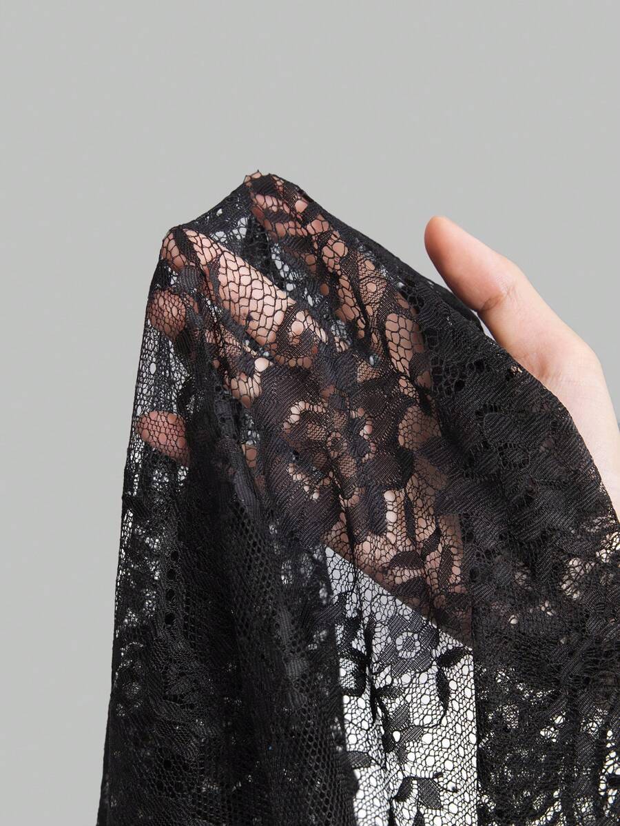 Ontre Women's New 2025 Spring Sexy Sheer Lace Black Long Skirt, Versatile Black Skirt For Women ...