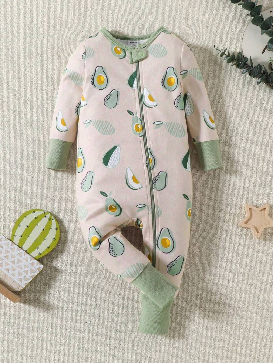 SHEIN Baby Girl Avocado Fruit Printed Long Sleeve Snug Fit Home ...