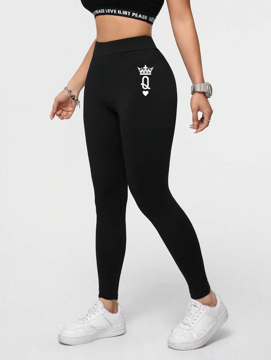 SHEIN Essnce Queen Crown, Heart & Poker Design Casual Stretchy Knit ...