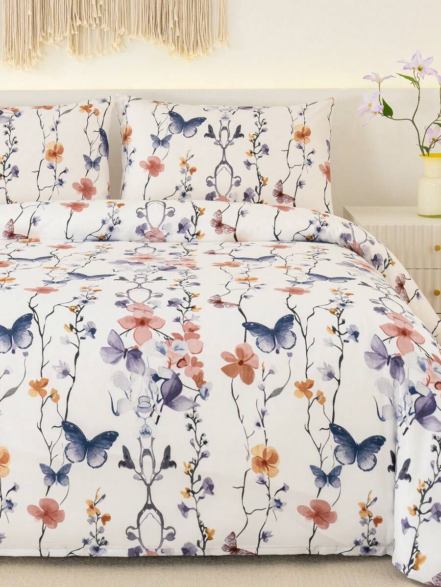 Soft Microfiber Duvet Cover Set, Butterfly & Floral Pattern - Best 2/3 ...