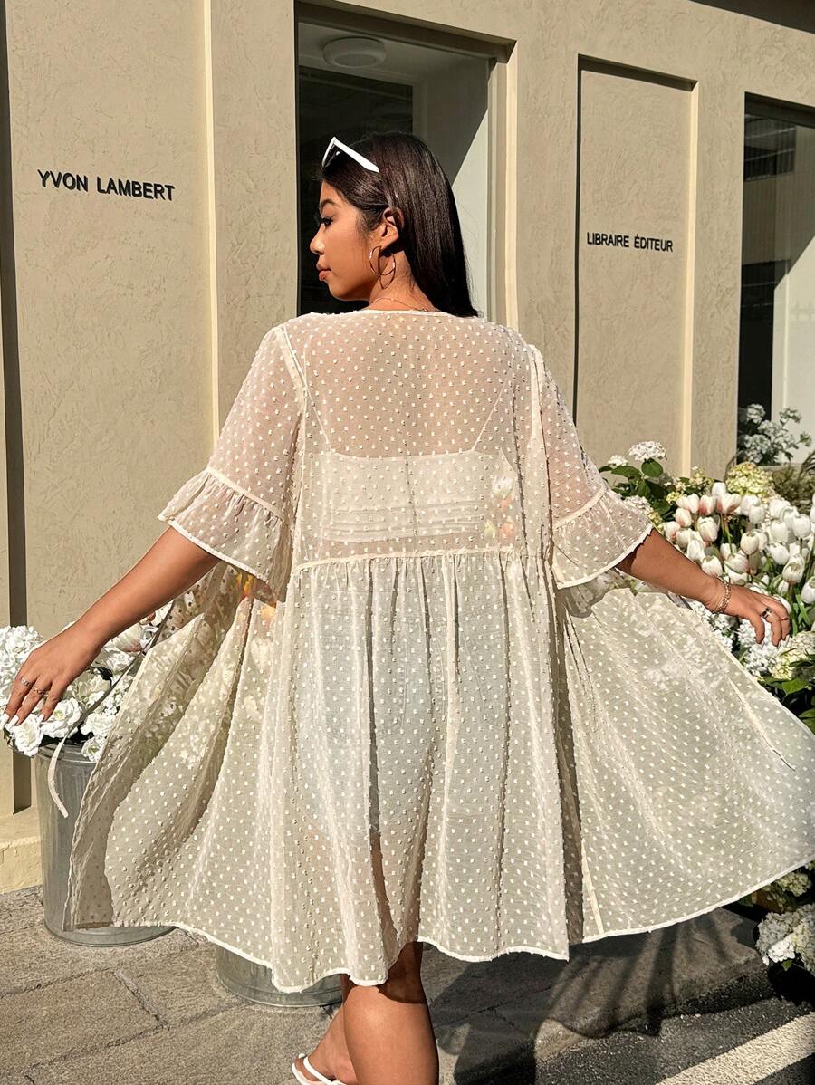 SHEIN EZwear Plus Size Women's Beige Chiffon Lightweight Kimono ...