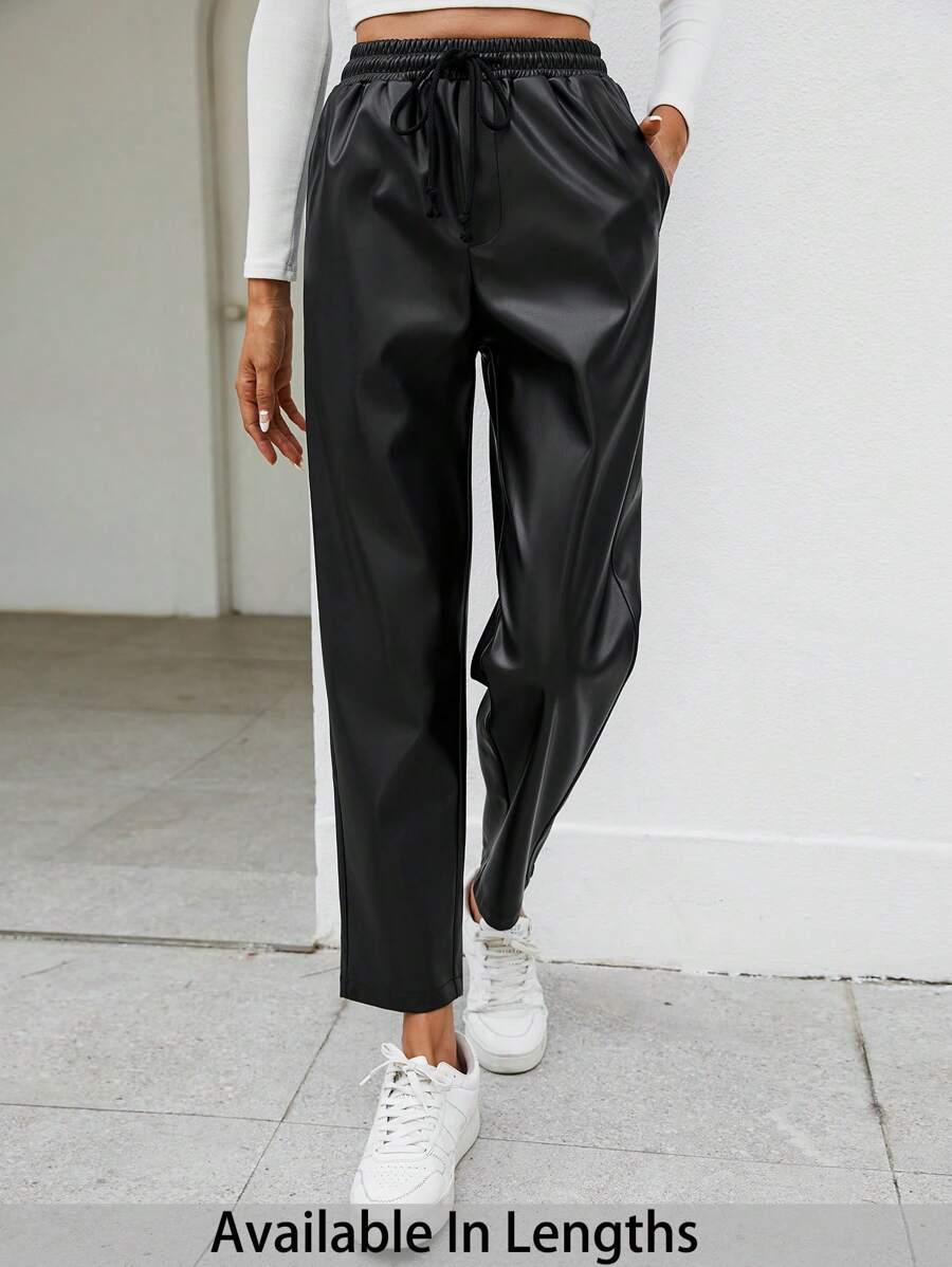 SHEIN PETITE CURVE Pantaloni in pelle di taglia grande, colore unito ...