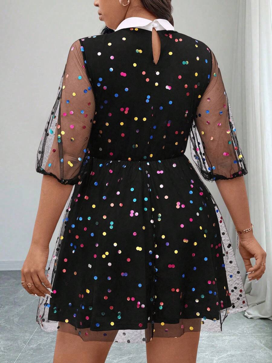 SHEIN Clasi Plus Size Elegant Polka Dot Net Mesh Party Dress, Valentine ...