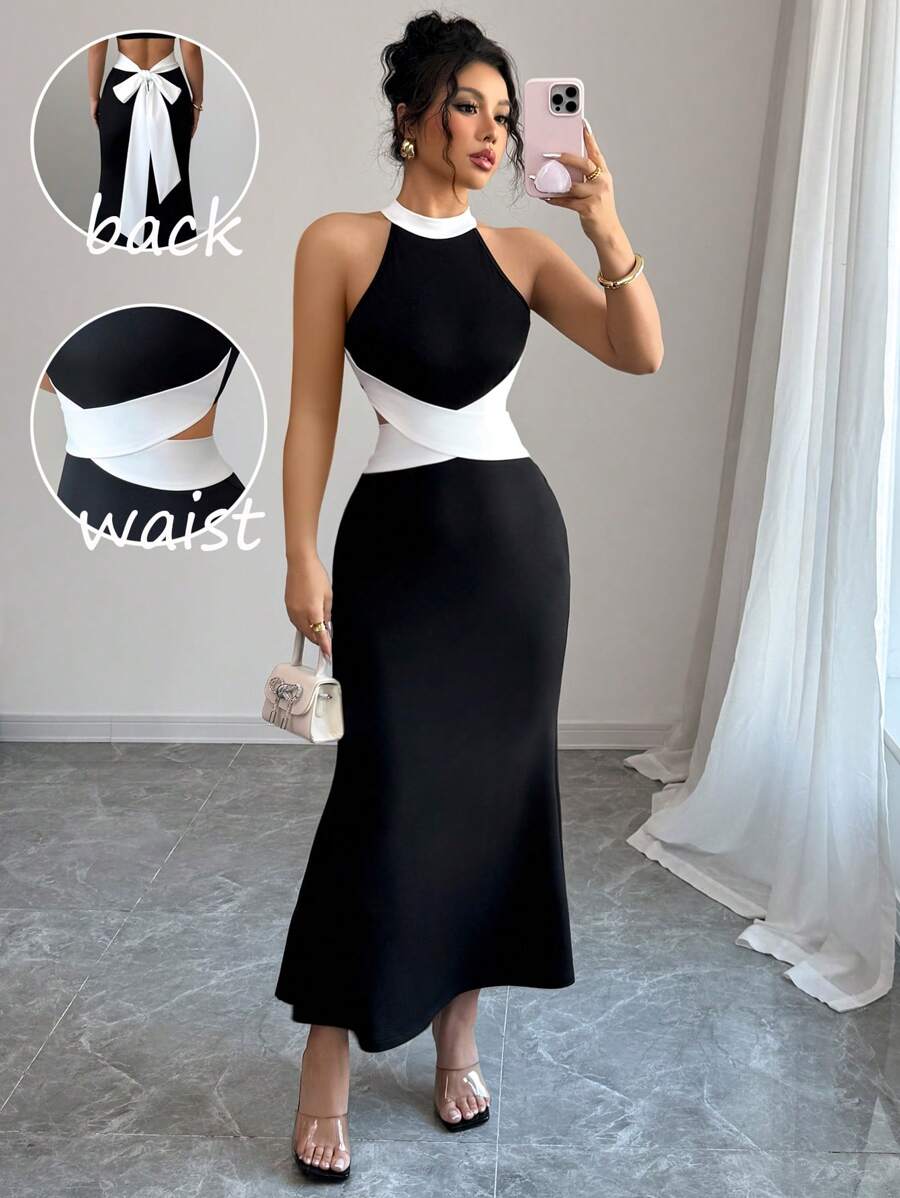 SHEIN LUNE 2025 Spring & Summer European And American Style Elegant Knit Bodycon Dress With ...