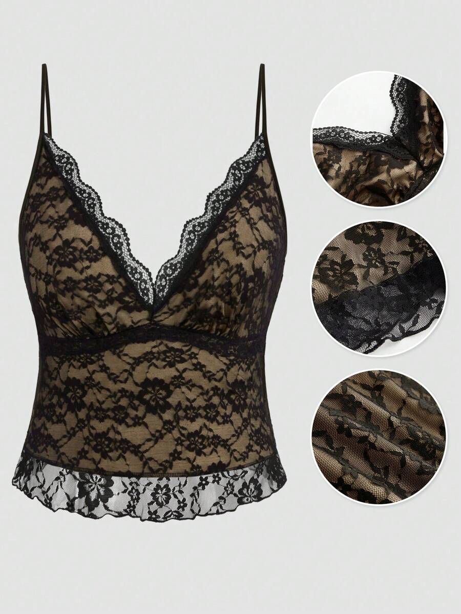 SHEIN Privé Plus Size Women Elegant Lace Transparent Camisole | SHEIN USA