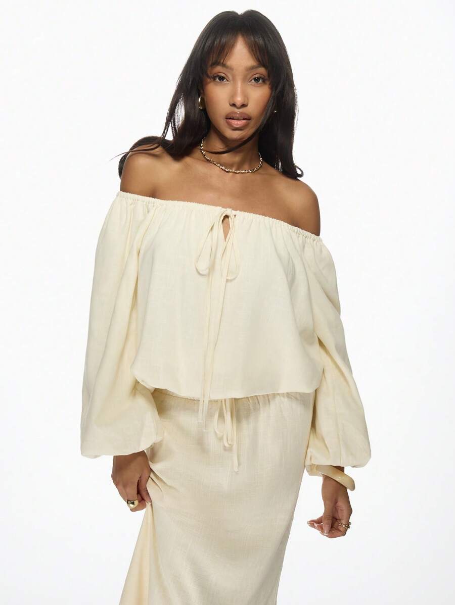 MISSGUIDED Off-Shoulder Linen Crop Top Bardot Style Summer Beach Boho ...