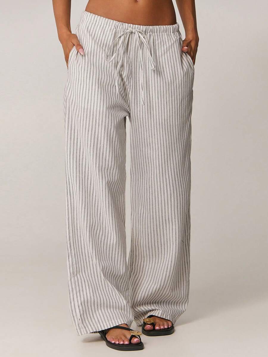 Forever 21 Summer New Elastic Waist Drawstring Beach Vacation Striped ...