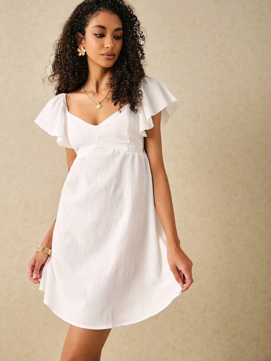 Poéselle Tie Backless Butterfly Sleeve Solid Dress | SHEIN USA