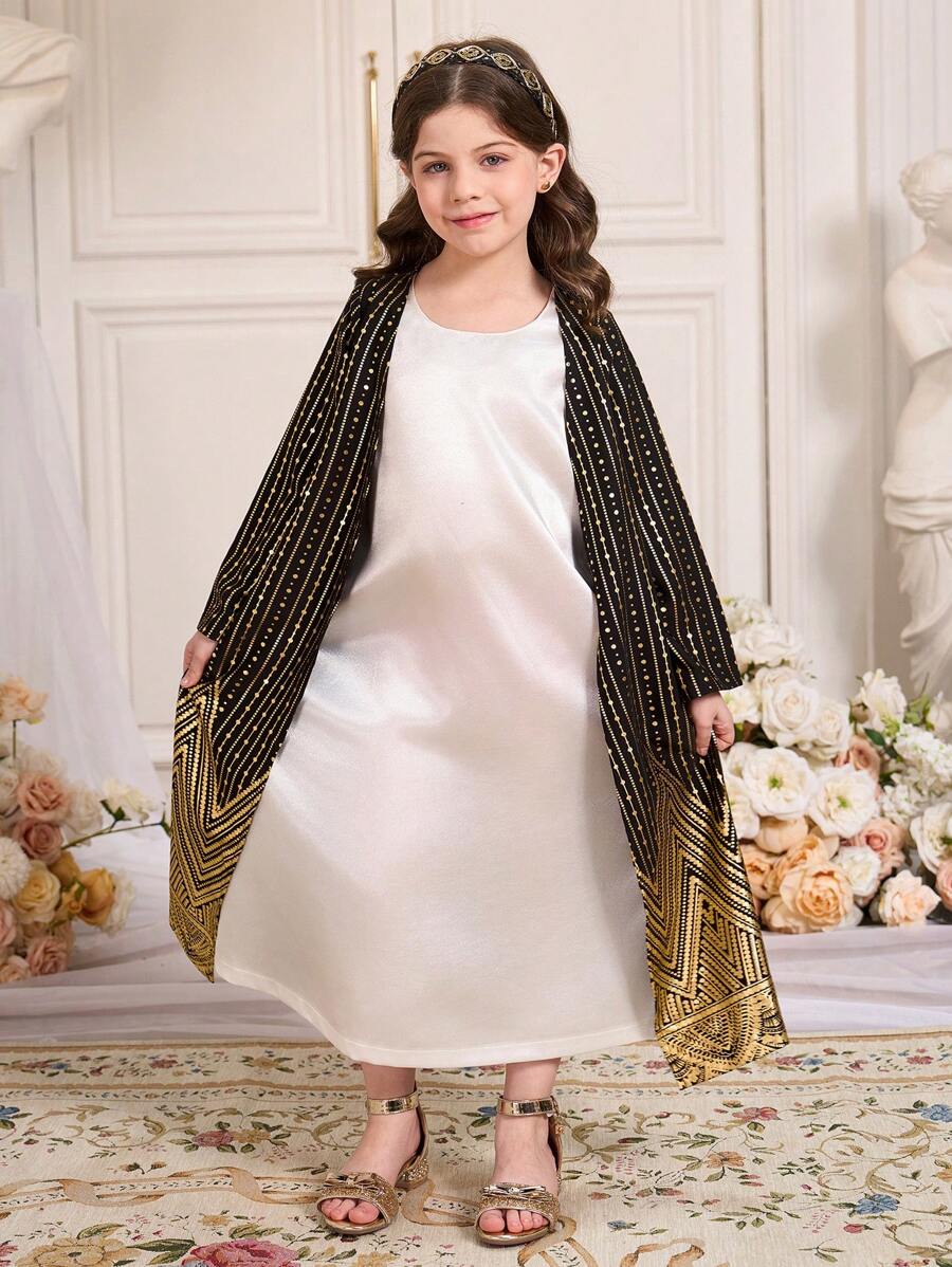 SHEIN Túnica preta para meninas Abaya Kaftan Jalabiya Ramadan Ramadan ...