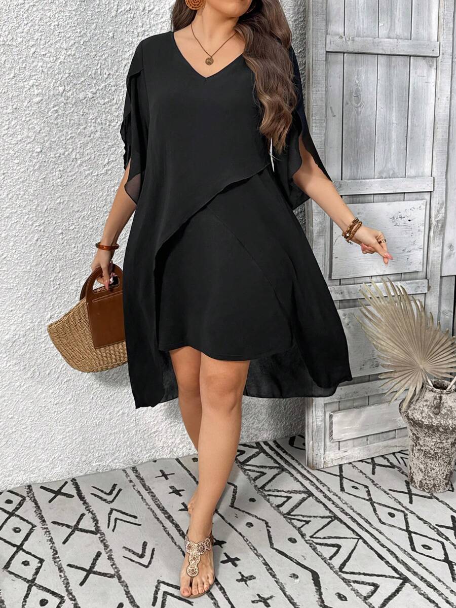 SHEIN Clasi Elegant & Simple Asymmetric Hem Chiffon Plus Size Dress ...