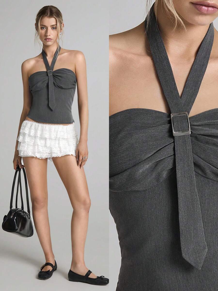 Easelle 2025 Spring And Summer Gray Office Siren Style Old Money Halter ...