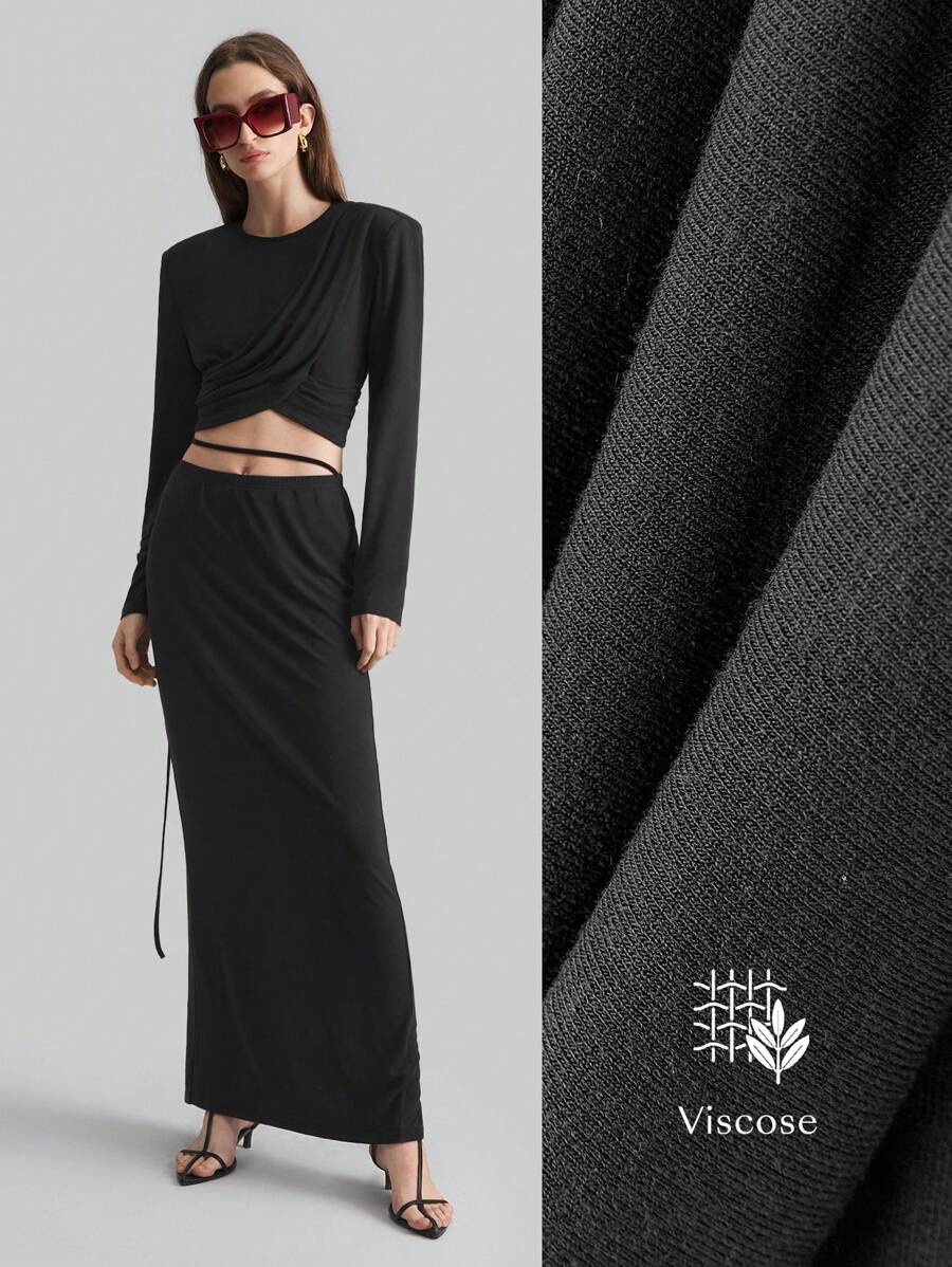 Ontre Women's New Design 2025 Side Hollow Adjustable Drawstring Elastic Waist Knit Skirt ...