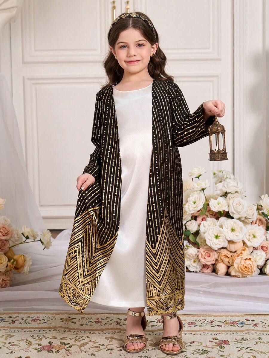 SHEIN Túnica preta para meninas Abaya Kaftan Jalabiya Ramadan Ramadan ...