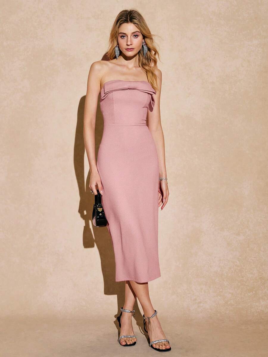 Poéselle Women's Mid-Length Dress Solid Color Tube Top Simple Fashion ...