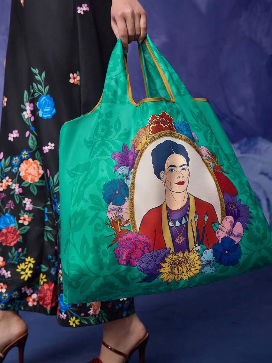 Frida Kahlo X SHEIN Foldable Polyester Tote Bag, Comes With Mini Beaded Pouch That Can Be ...