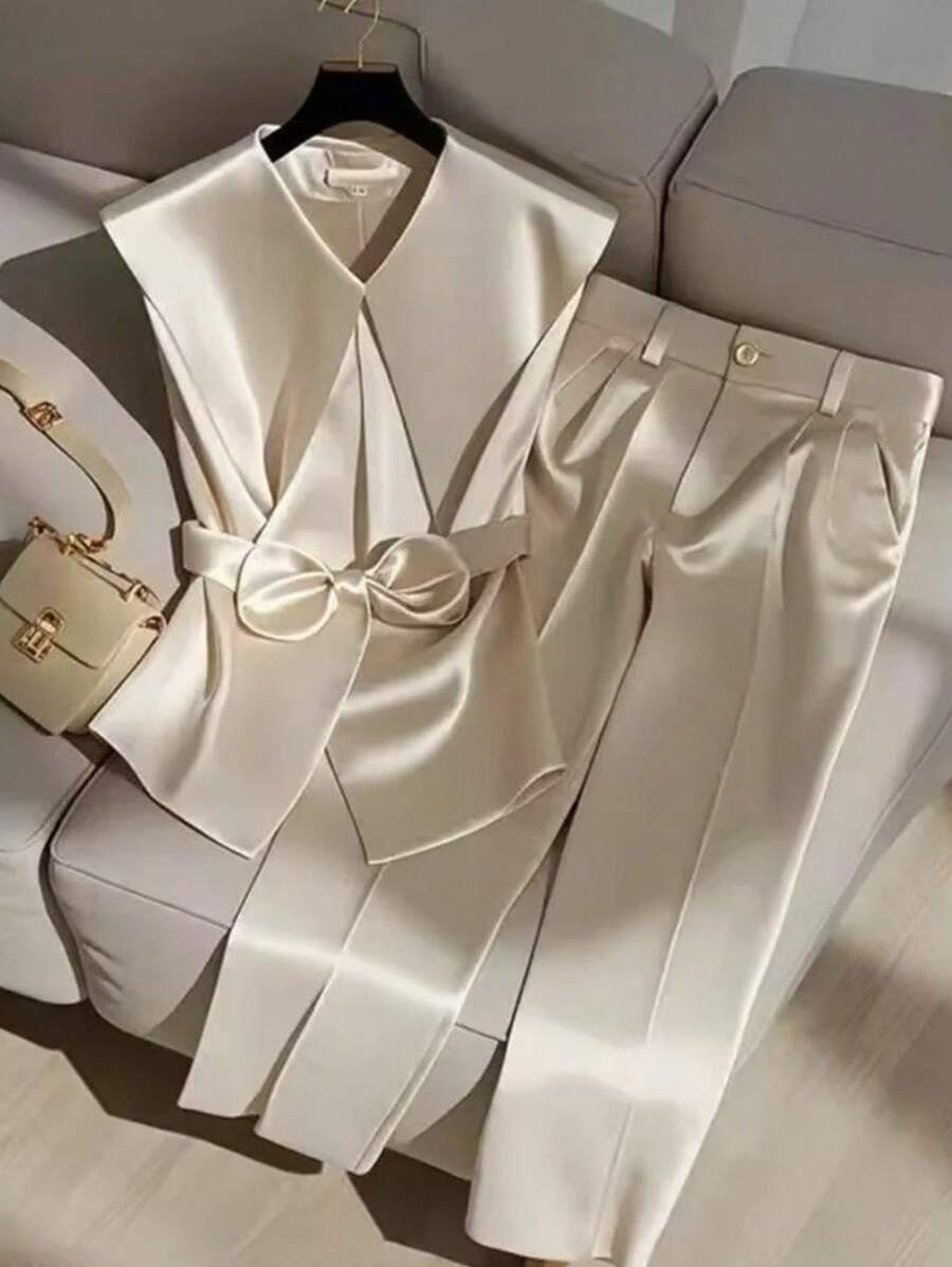 SHEIN Franclia Ensemble Top et pantalon élégant avec col châle pour ...