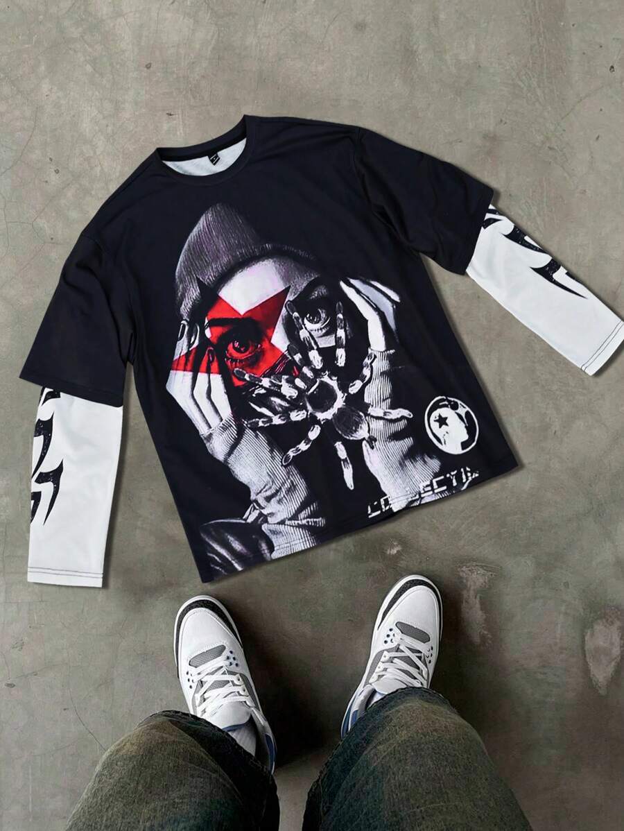 Manfinity LEGND Camiseta de hombre talla grande 2 en 1 con estampado de ...