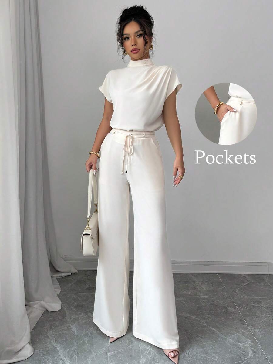 Calvaya Elegant Casual Apricot Woven Round Neck Sleeveless Blouse ...