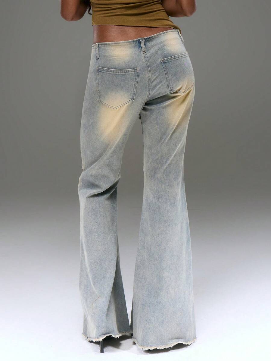 MUSERA กางเกงยีนส์ผู้หญิงเอวรัดขาด้านในกระดิ่งที่ได้รับการกระทำให้ลบ ...