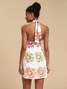 Travachic Sun & Moon Print Cut Out Halter Dress, Vacation Outfits Women ...