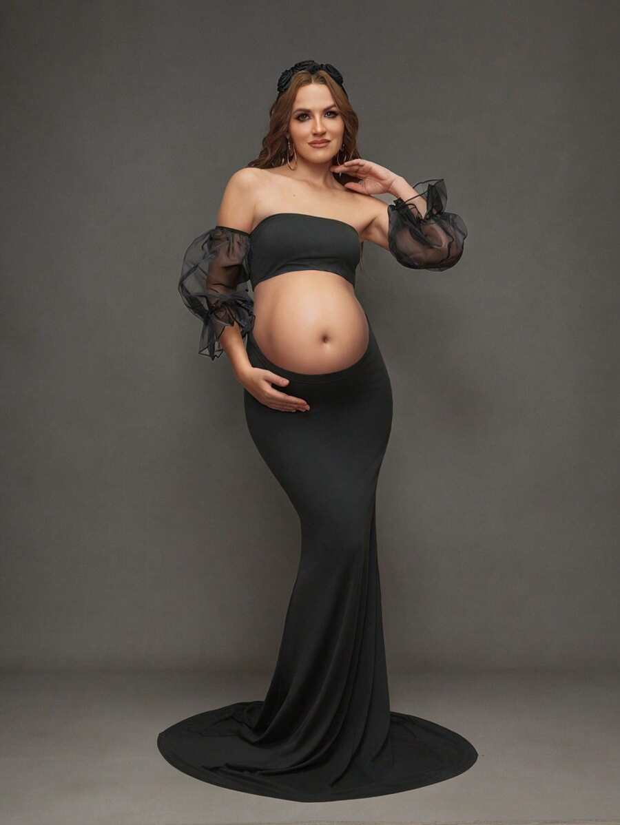 Cheriluna Maternity Solid Color Maternity Mermaid Maxi Dress For Pregnancy Photoshoot | SHEIN USA