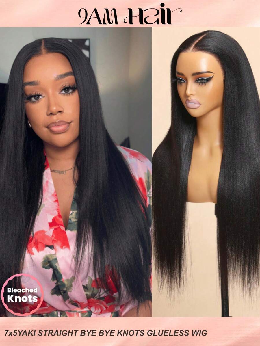 Yaki Straight 7x5 Lace Closure Glueless Wigs 100% Human Hair Ready To ...
