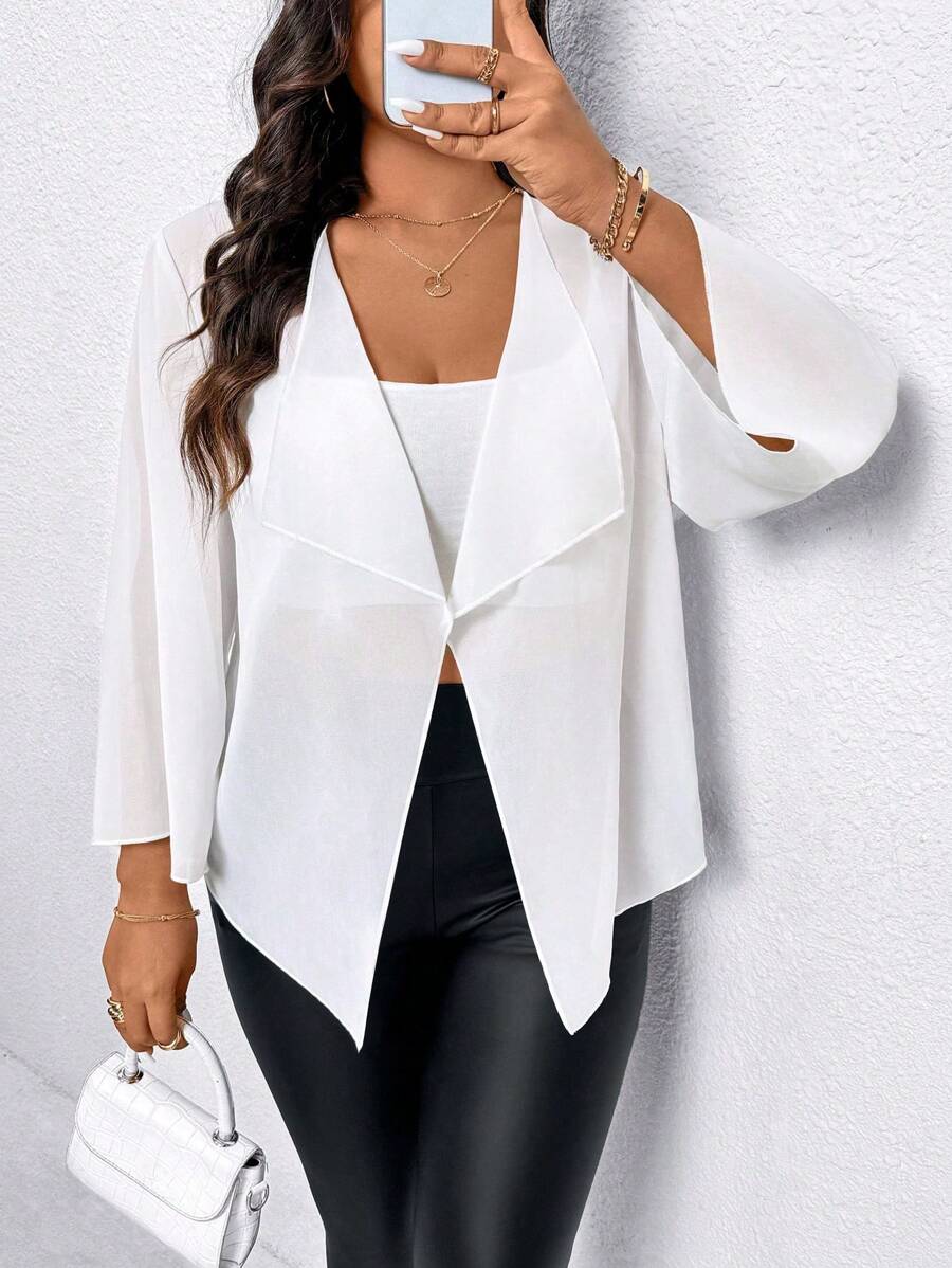 SHEIN LUNE Plus Size Women Ditsy Floral Lightweight Sheer Jacket For ...