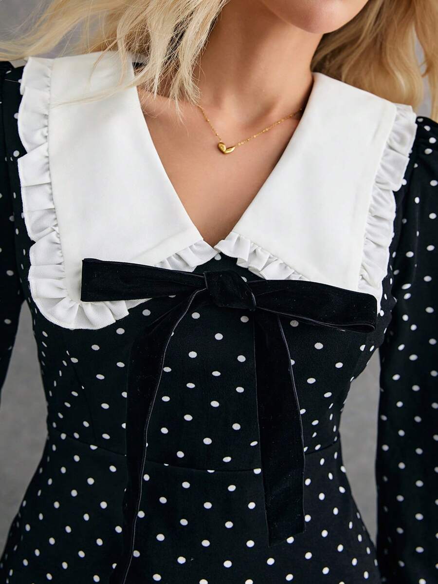 Poéselle Navy Blue Polka Dot Dress, Peter Pan Neck Dress, Vintage Dress ...