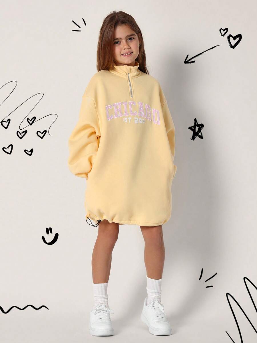 SUMWON Tween Girls Oversized Fit Funnel Neck Half Zip Sweatshirt With ...
