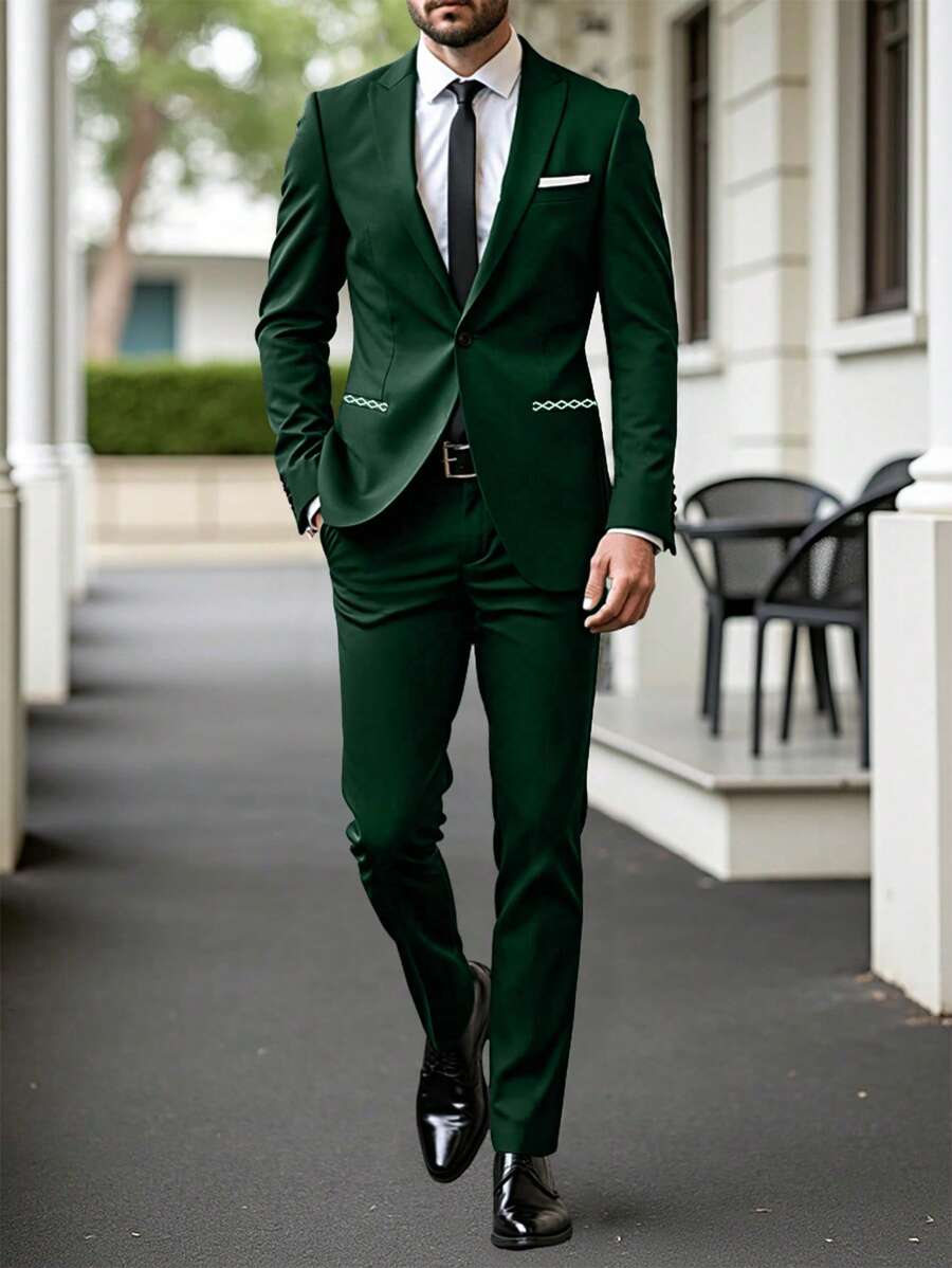Manfinity Bizformal Terno masculino verde esmeralda de 2 peças: blazer ...